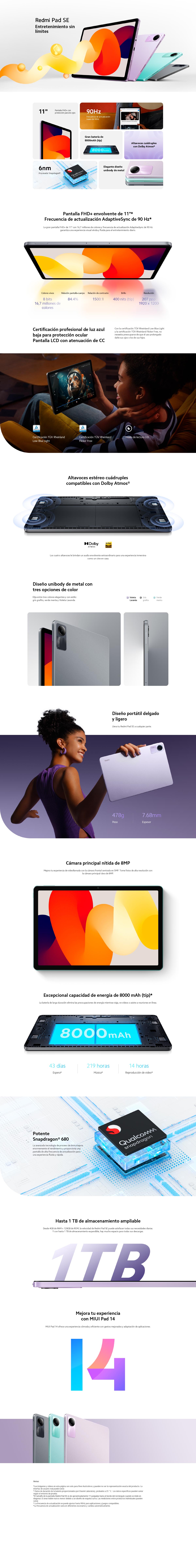 TABLET XIAOMI REDMI PAD SE 11" FHD 128 GB WIFI VERDE COVER BLANCO