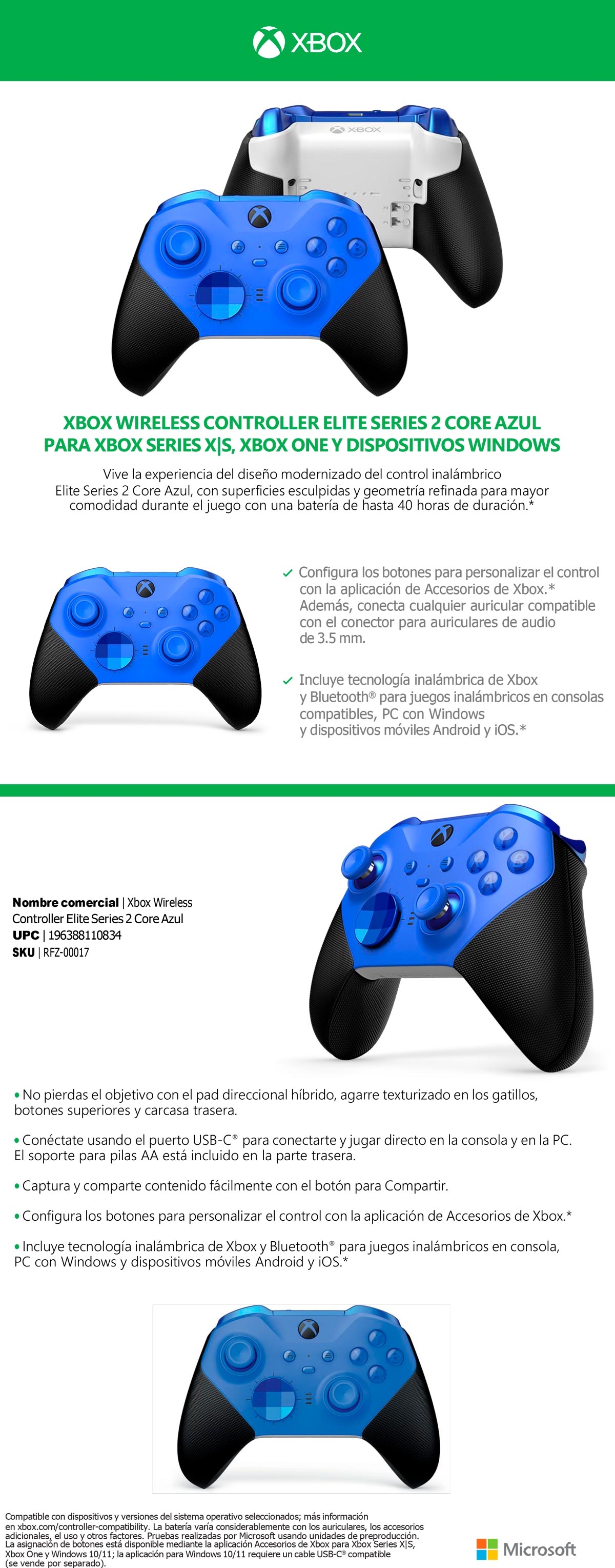 CONTROL XBOX ELITE AZUL MICROSOFT