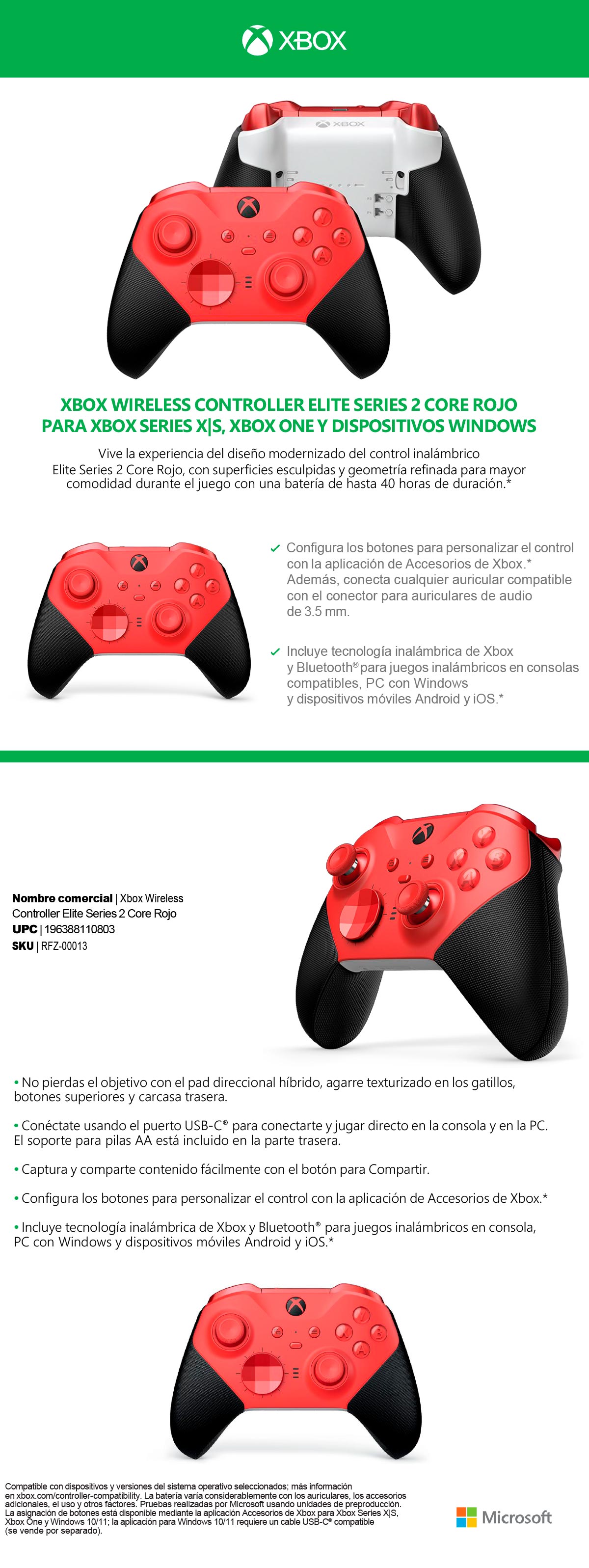 CONTROL XBOX ELITE ROJO MICROSOFT