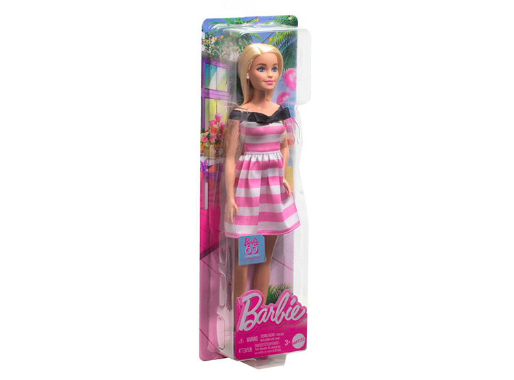 MUÑECA BARBIE EDICION 65 ANIVERSARIO VESTIDO BLANCO Y ROSA