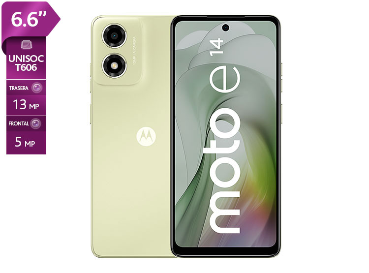 CELULAR MOTO E14 MOTOROLA 64GB 4GB RAM 13MP 6.6” VERDE
