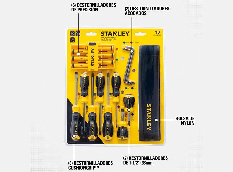 SET 16 DESTORNILLADORES STANLEY BOLSO