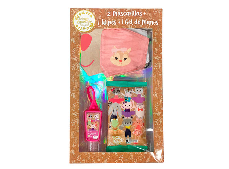 SET DE MASCARILLAS BOSQUE ENCANTADO VALENTINA + ALCOHOL GEL + WIPE