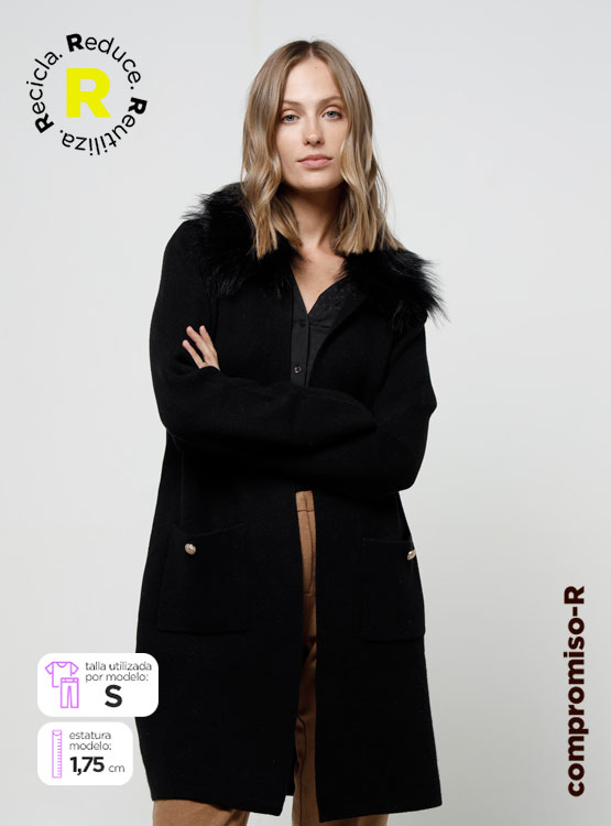 CARDIGAN MUJER CACHAREL TIPO ABRIGO CON GORRO Y PELOS