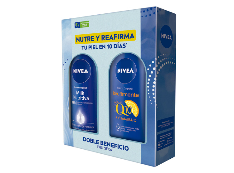 PACK NIVEA CORPORAL MILK NUTRITIVA 400 ML + Q10 REAFIRMANTE PIEL SECA ...