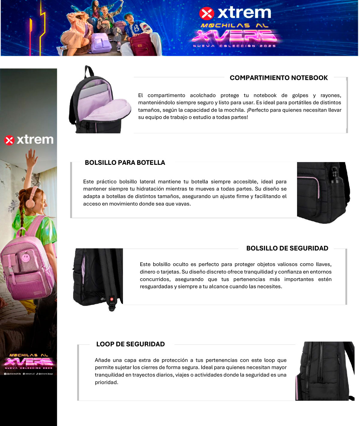 MOCHILA NOTEBOOK XTREM HAMILTON 5XT NEGRO/LILA 14"