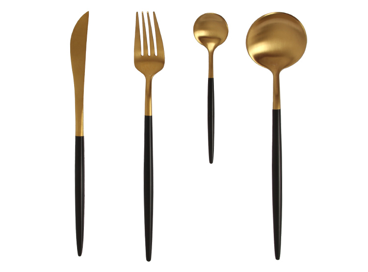SET CUBIERTOS RIPLEY HOME BLACK AND GOLD X24