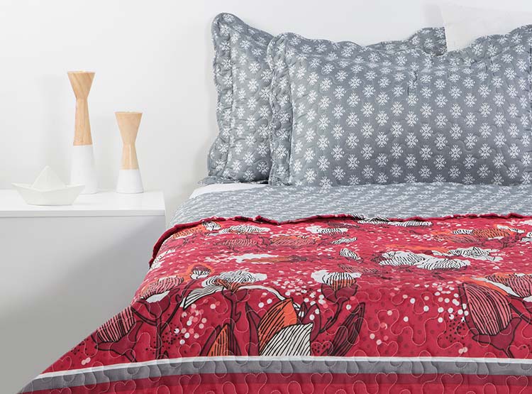 QUILT MICROFIBRA AMERICAN FAMILYA FLORES ROJAS 2 PL