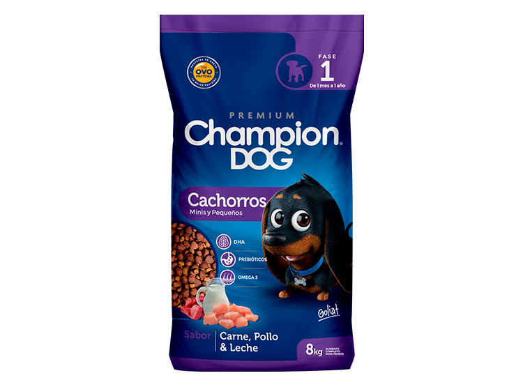 ALIMENTO PERRO CHAMPION DOG CACHORROS RAZAS PEQUEÑAS CARNE POLLO LECHE ...