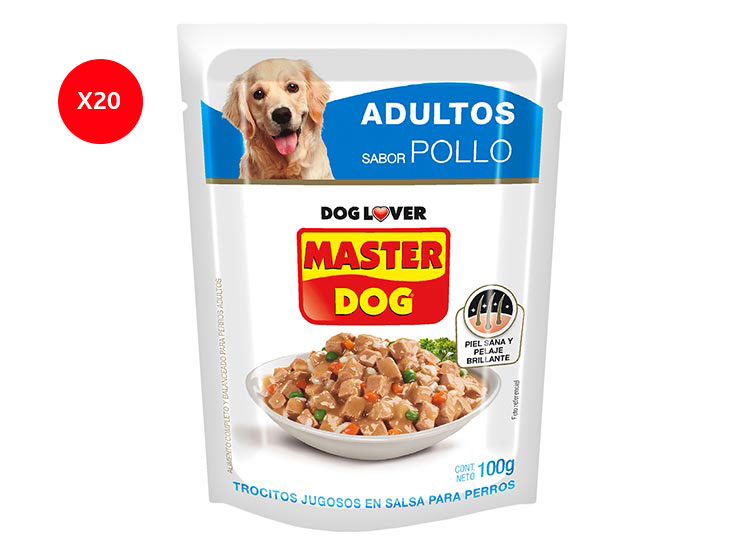 ALIMENTO PERRO MASTER DOG ADULTOS TROCITOS JUGOSOS POLLO 100 GR X 20 ...